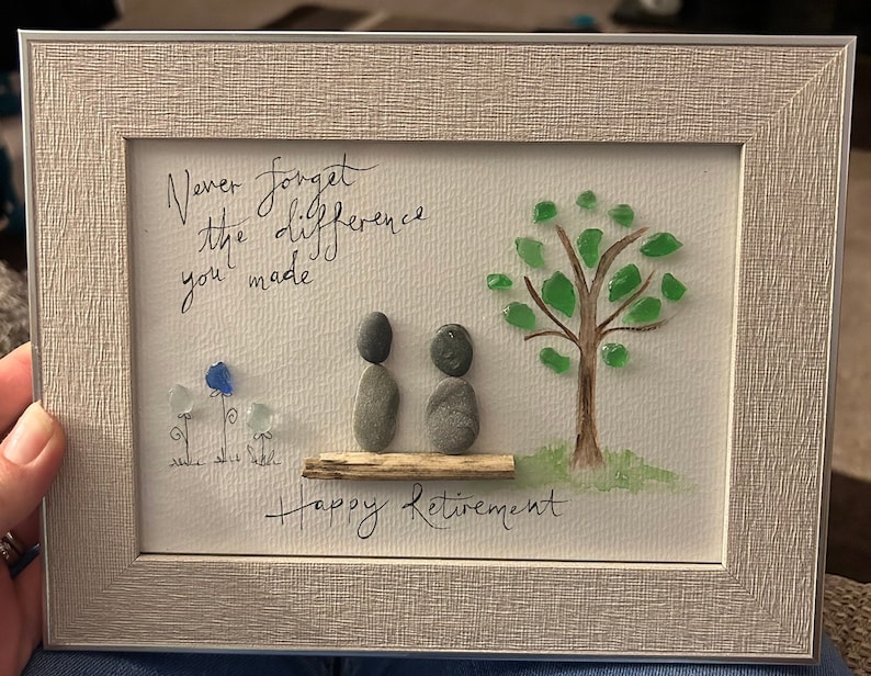 Happy Retirement Gift Pebble Stone and Sea-glass Picture With ...
