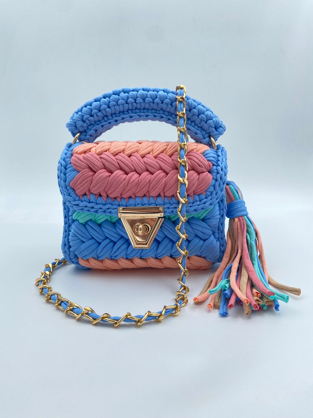 Blue Colourful Bag, Hand Woven Crossbody Purse, Multi Color Bag ...