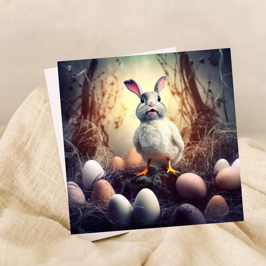 Easter Creature (chick/bunny?) Standing With Easter Eggs Next to It, in ...