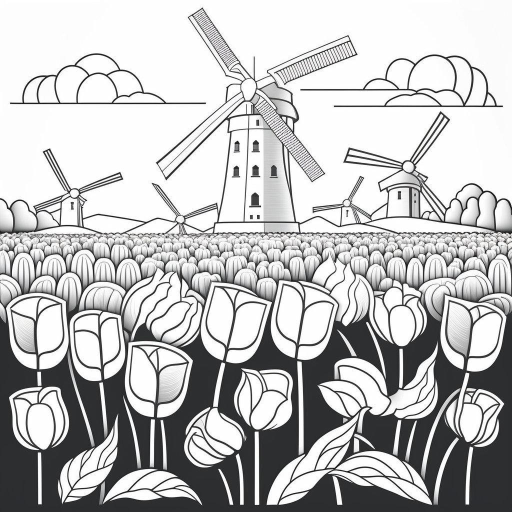 Dutch Windmill Coloring Page