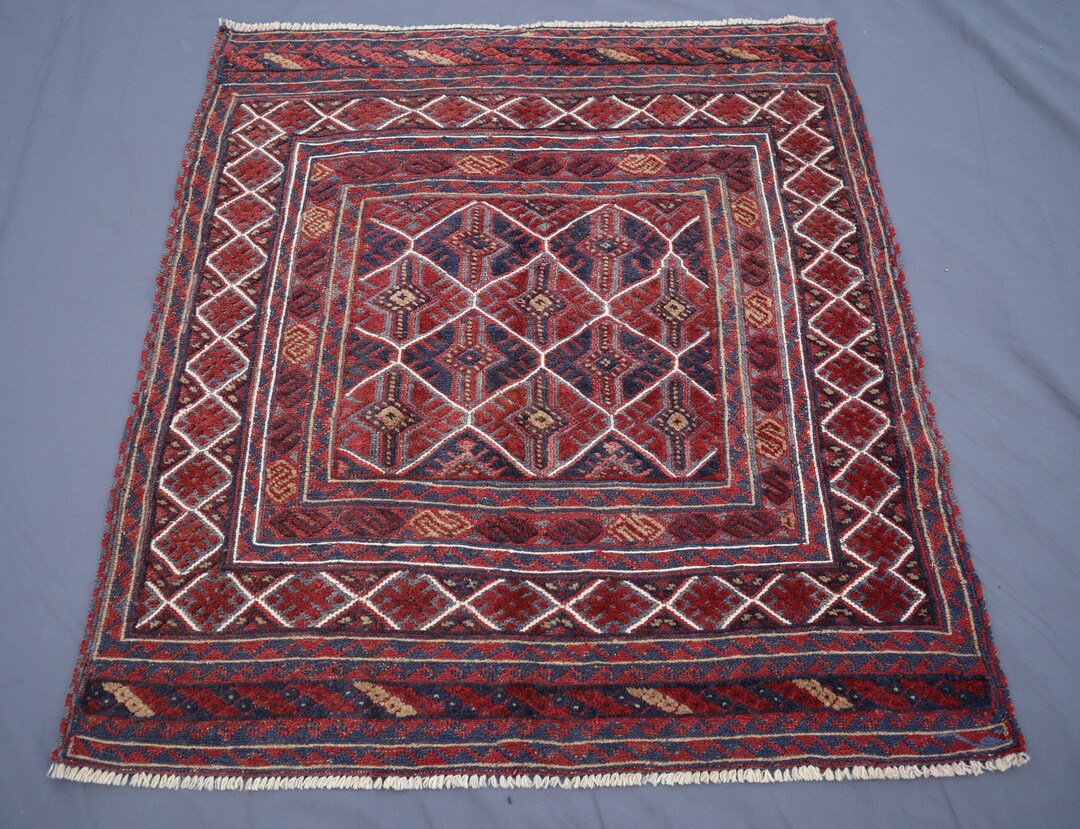 4x4 Ft Square Rug- Handmade Afghan Square Area Rug, Turkoman Hand ...