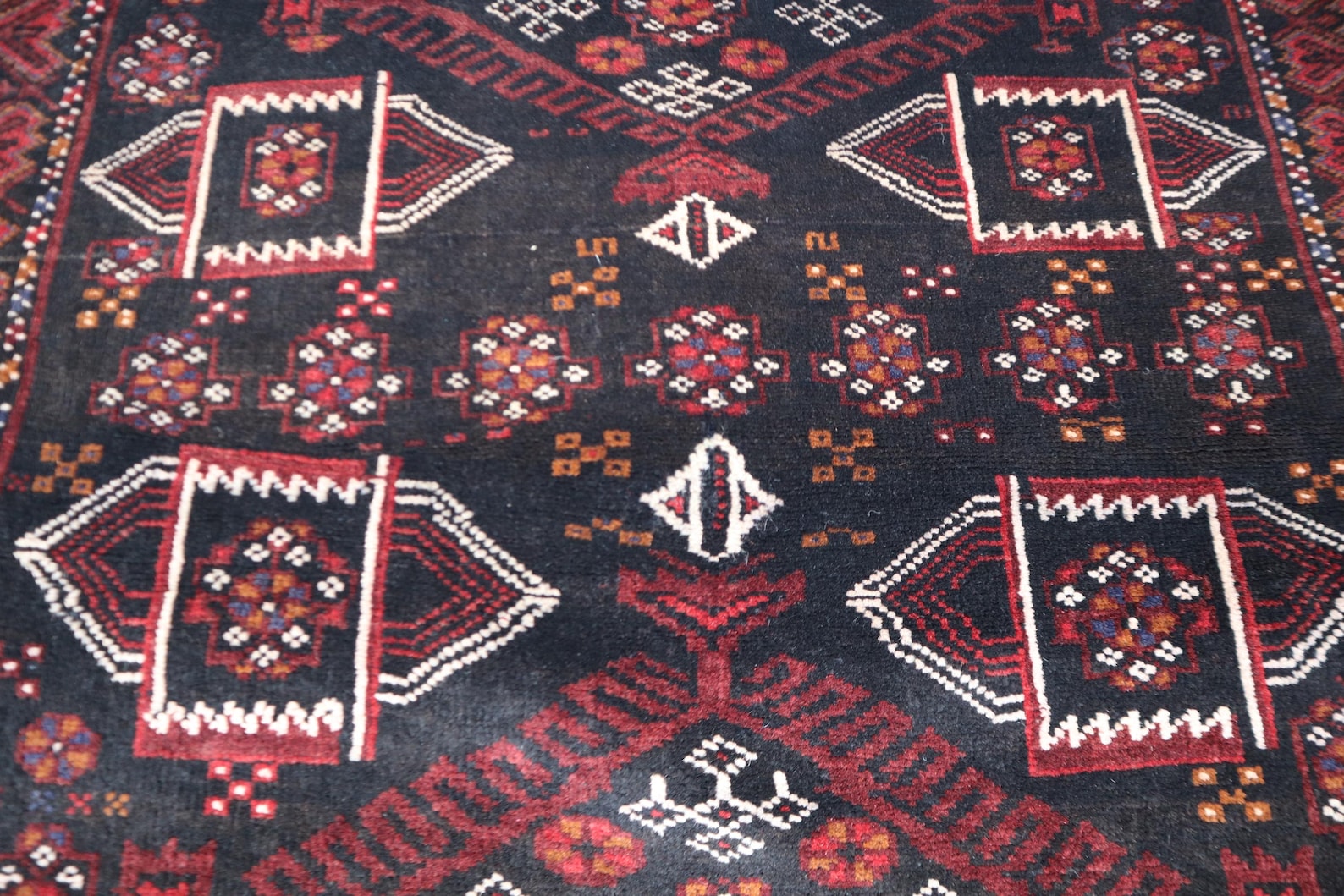 Alfombra vintage negra de 1,2 x 2,1 m, anudada a mano, estilo afgano ...