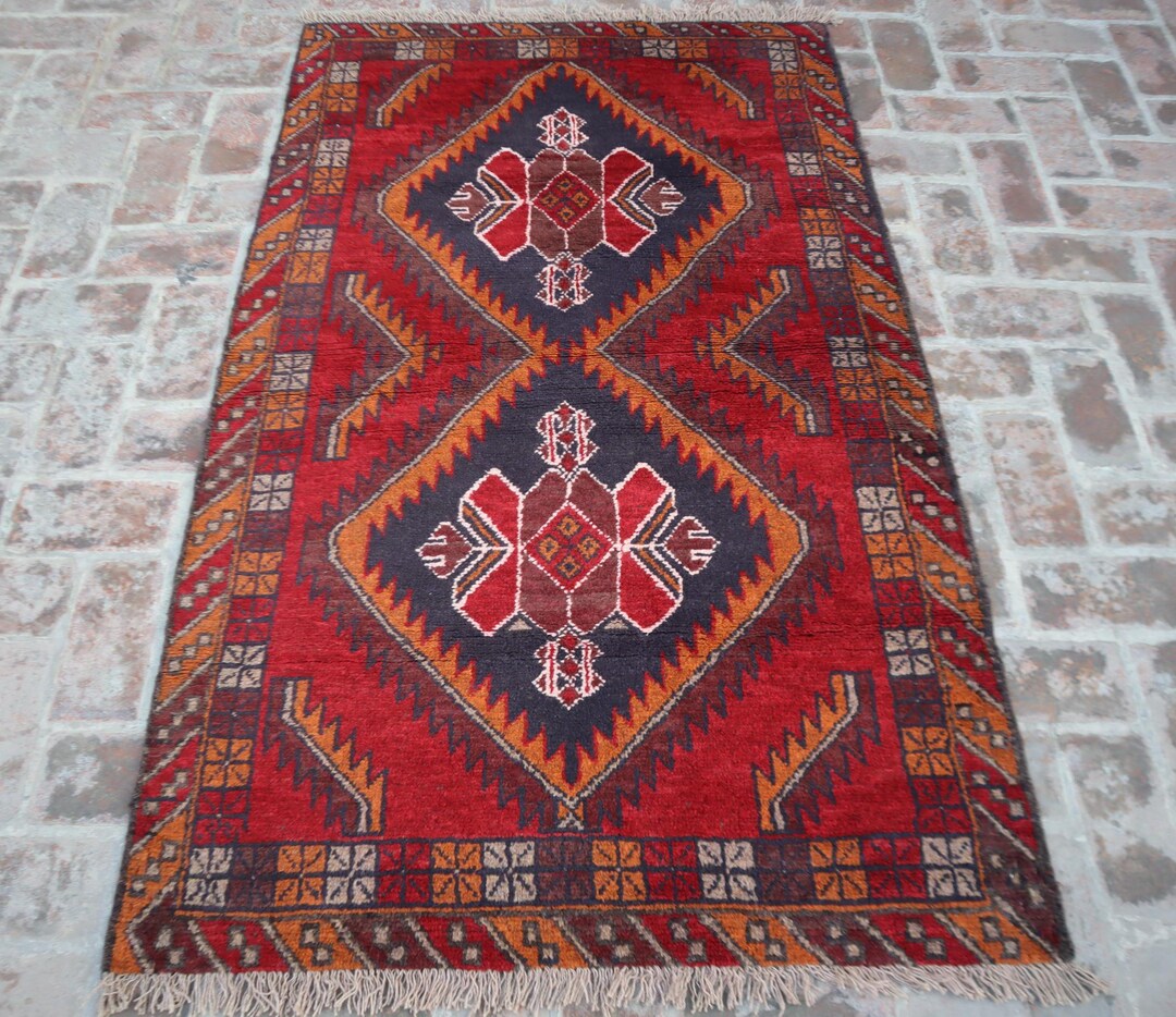 4x6 Ft Vintage Balochi Rug, Handmade Oriental Small Afghan Rug, Tribal ...