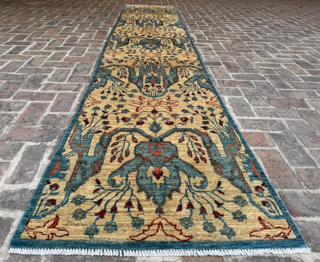 15 Ft Long Runner Rug, 3x15 Ft Handmade Runner Rug, White Sky Blue ...
