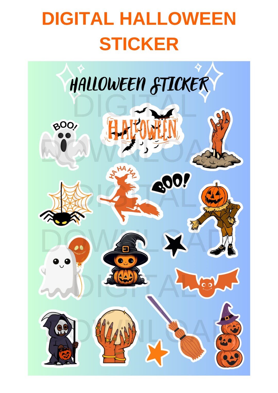 Digital Halloween Sticker Printable Halloween Sticker - Etsy