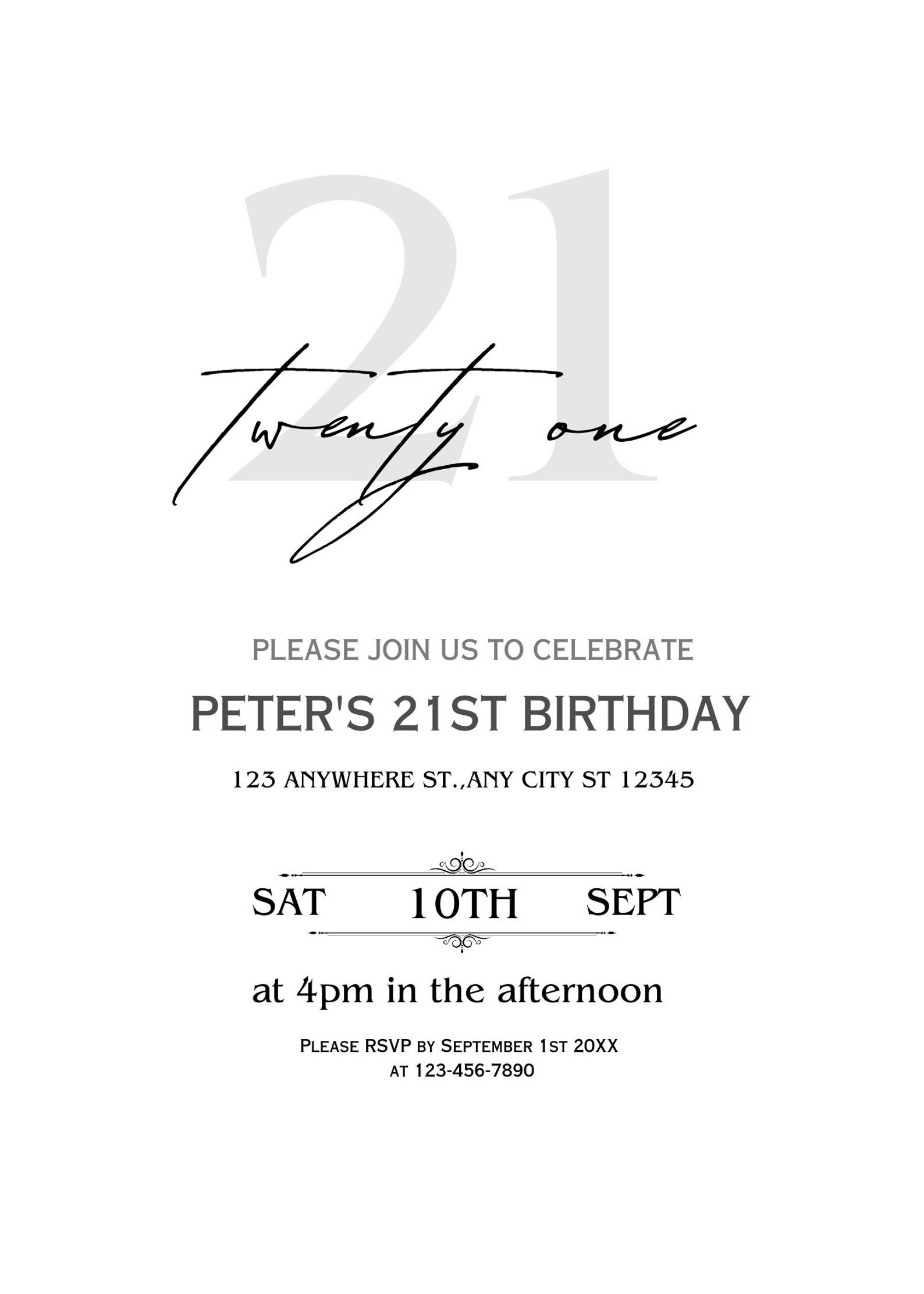 Editable Invitation, Digital Invitation, 21st Birthday, Invitation ...