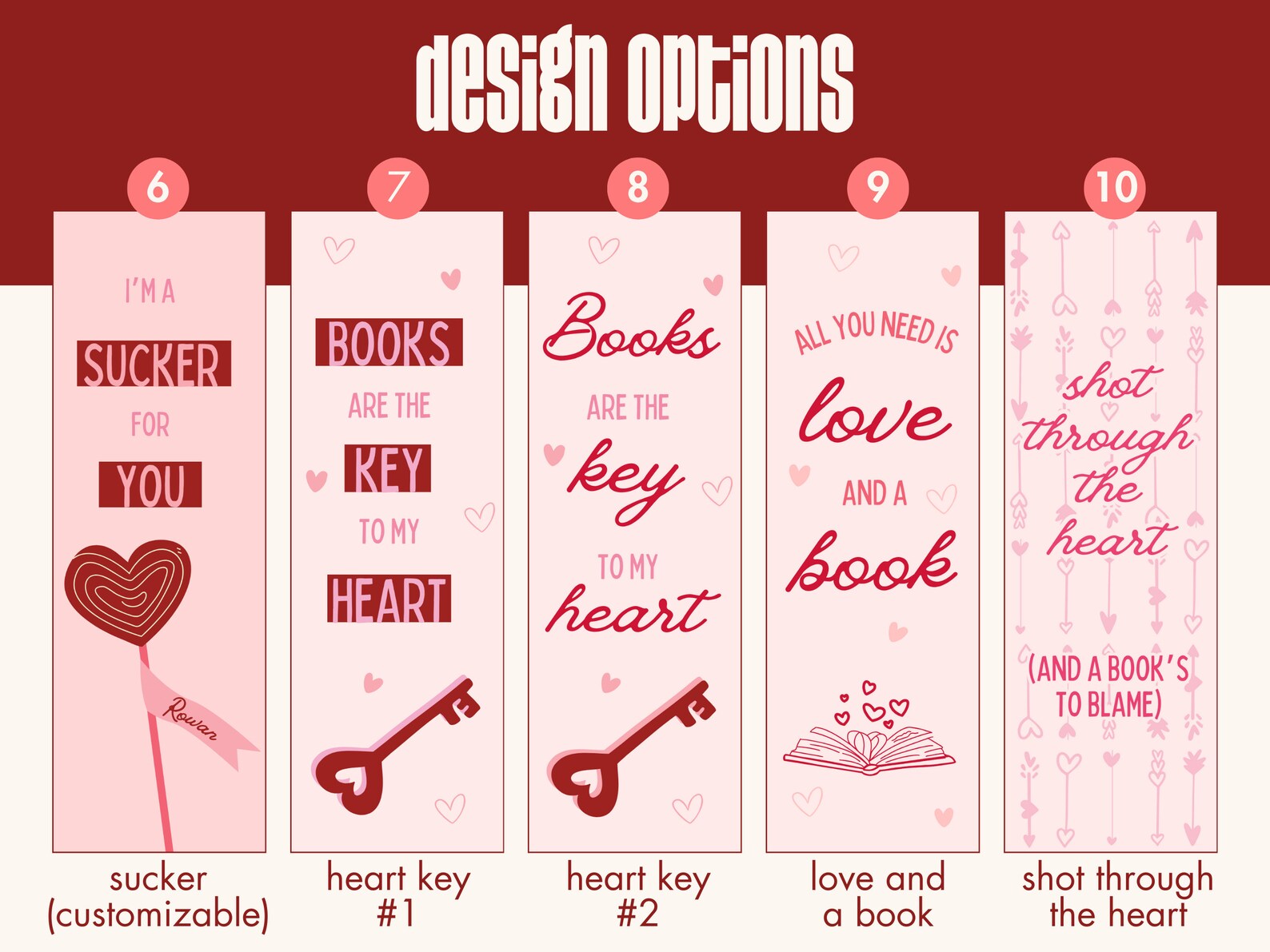 Cute Pink Heart Lips Laminated Bookmark, Valentine's Day, Custom ...