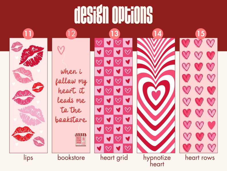 Cute Pink Heart Lips Laminated Bookmark, Valentine's Day, Custom ...