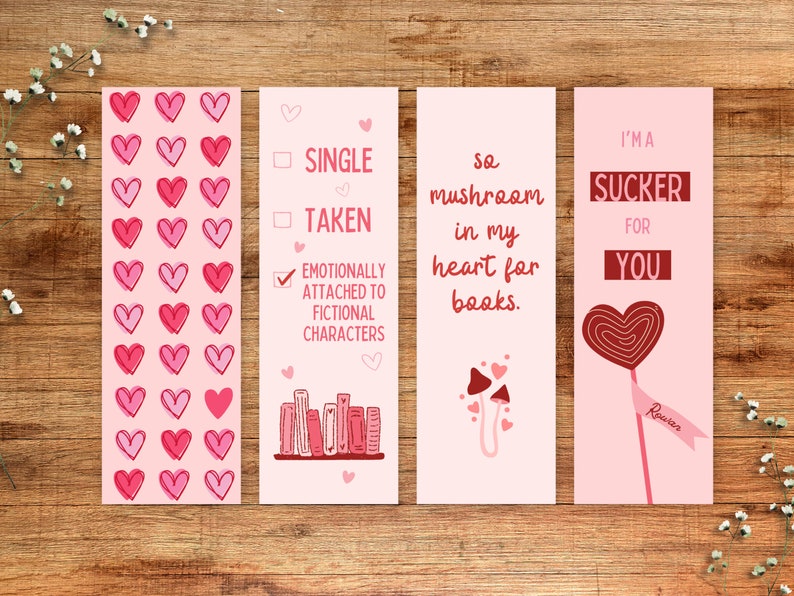 Cute Pink Heart Lips Laminated Bookmark, Valentine's Day, Custom ...