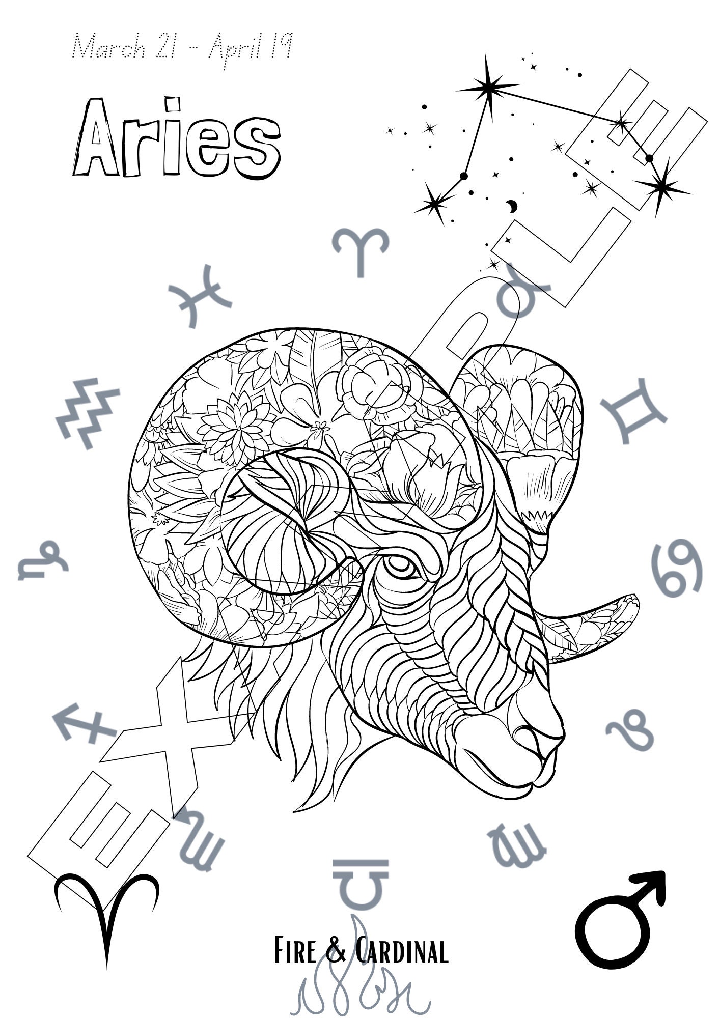 Astrology Study Guide Coloring Pages: Zodiac Signs Series, Printable ...