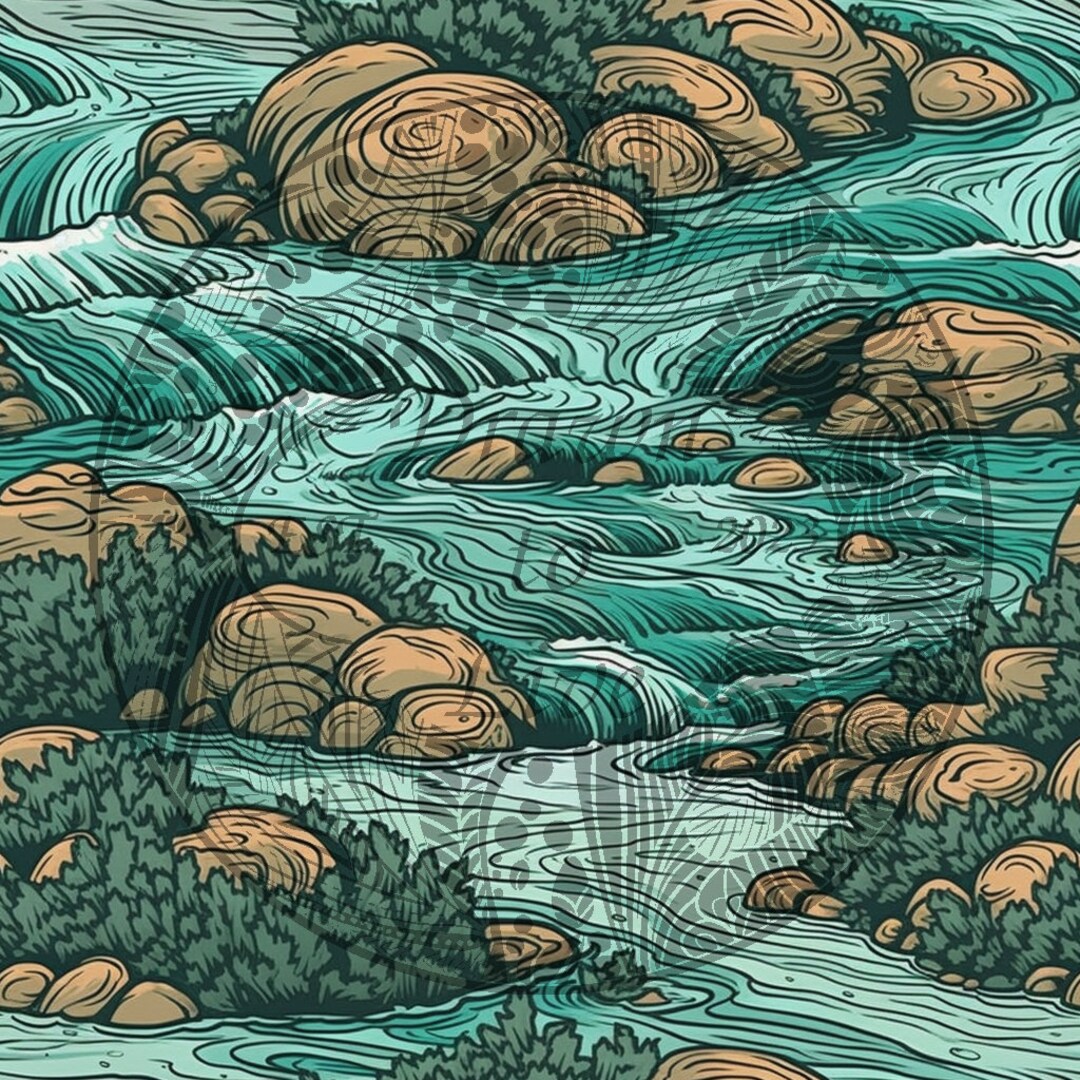 Stylized River Rocks and Bushes Pattern - Etsy