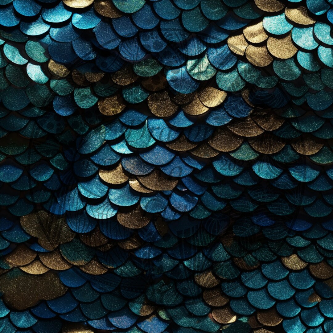 Glittery Blue and Gold Fish Scales Pattern - Etsy