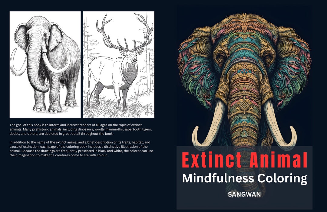 Extinct Animals Coloring Book 43 Pages With Trivia Cause for - Etsy
