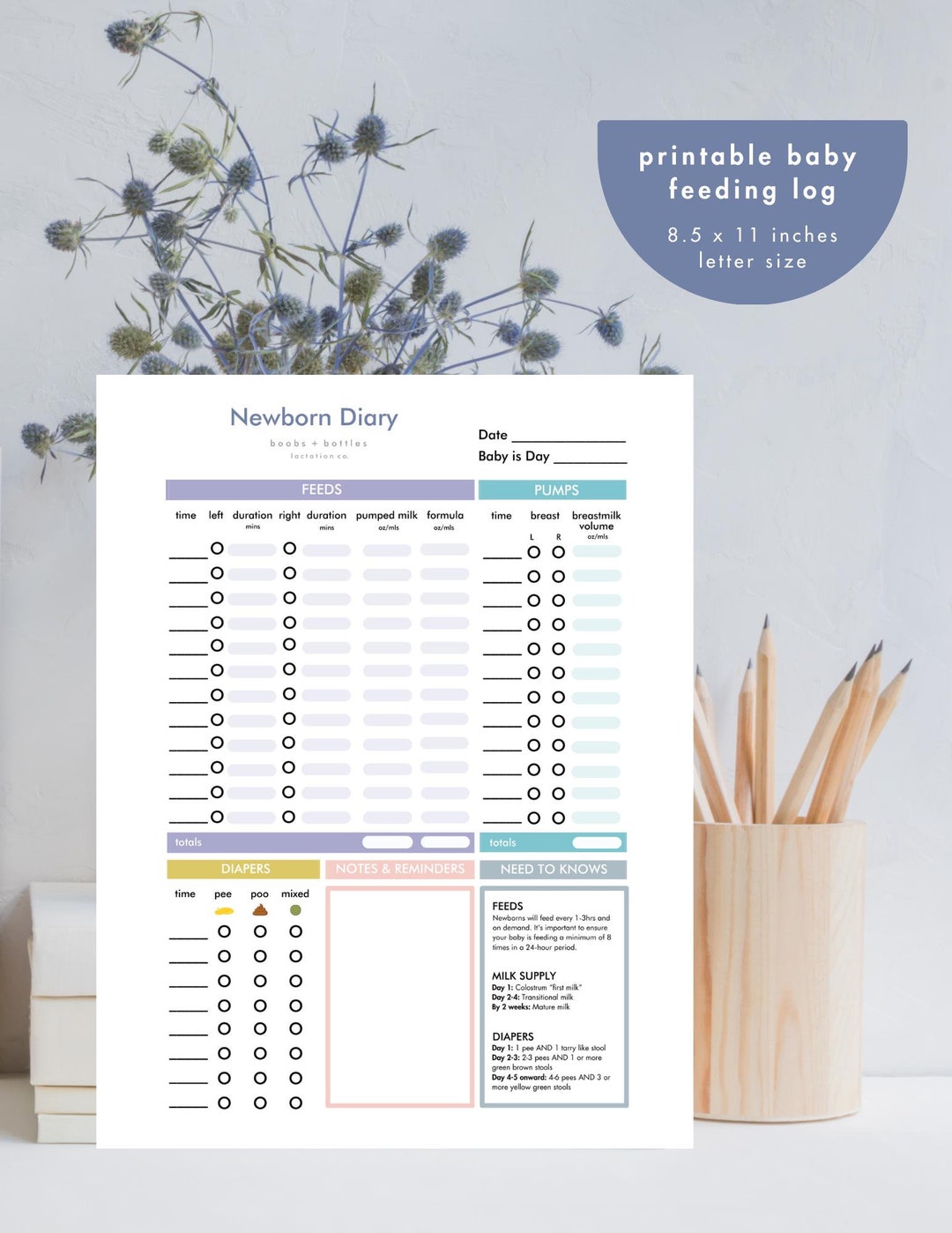 Baby Feeding Log | Printable Newborn Diary (instant Download) - Etsy