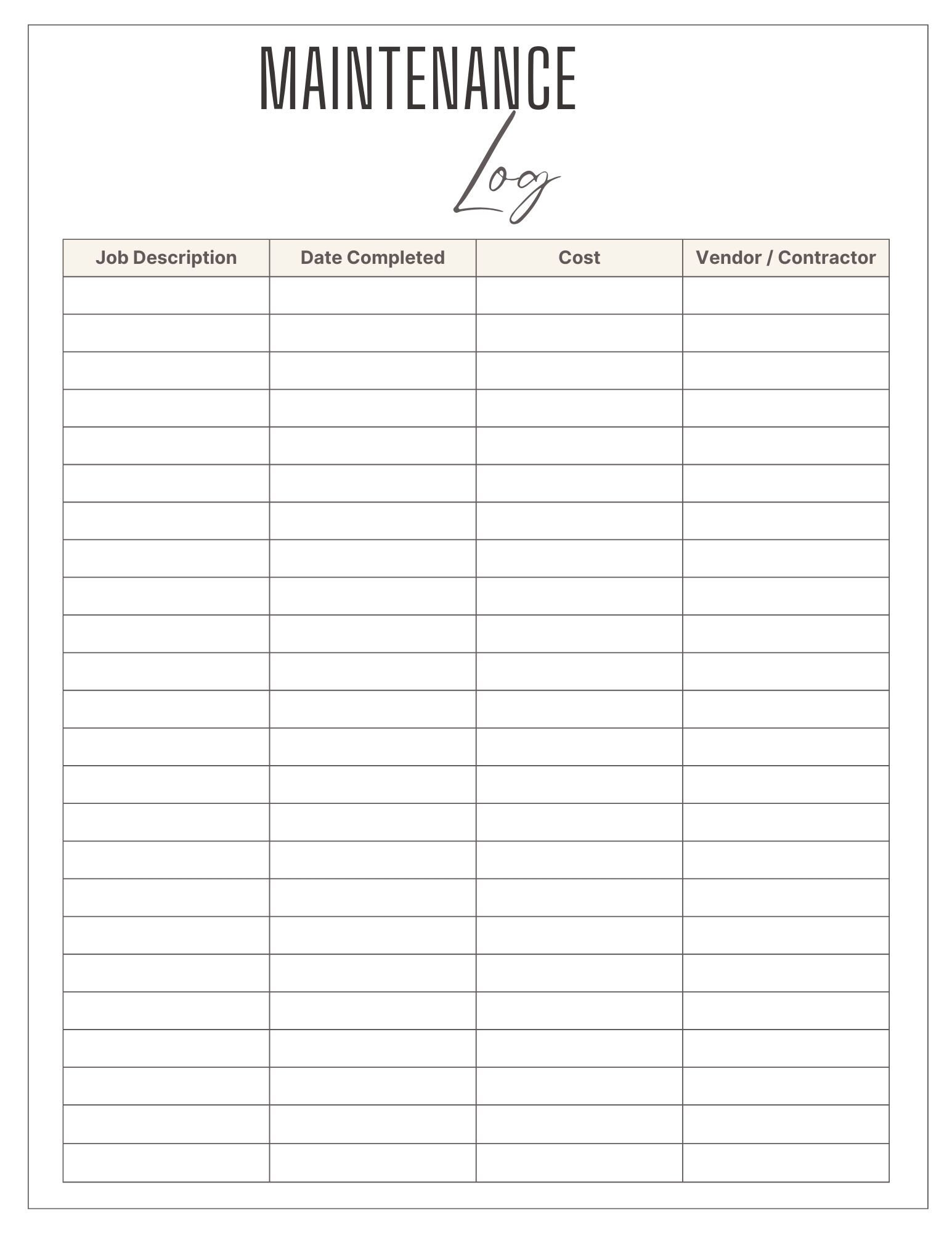 Home Maintenance Binder Printable PDF Maintenance Checklist, Tracker ...