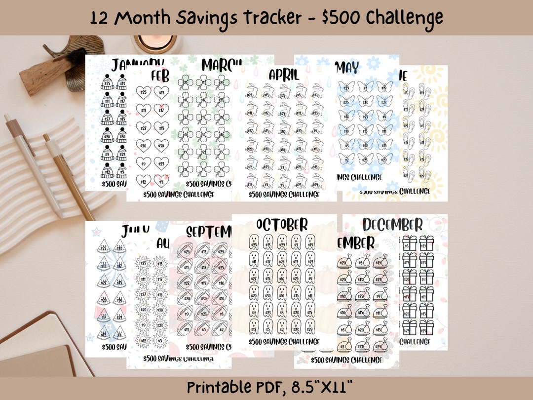 Monthly Savings Challenge Trackers Savings Challenge Printable Savings ...