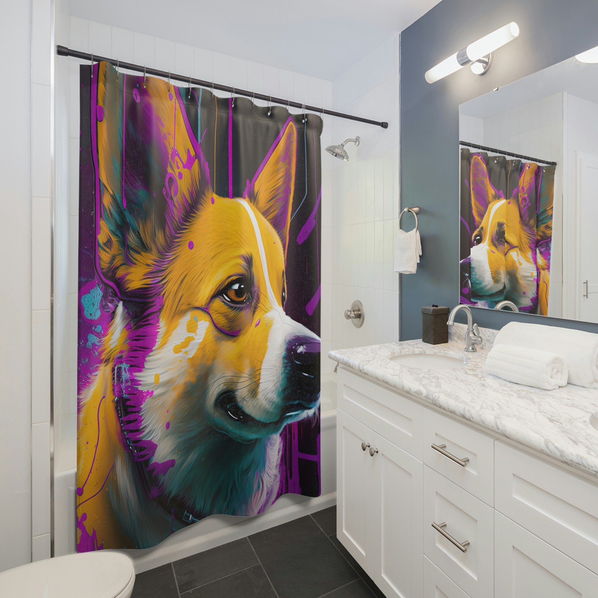 Purple Paint Drip Corgi Shower Curtains - Etsy