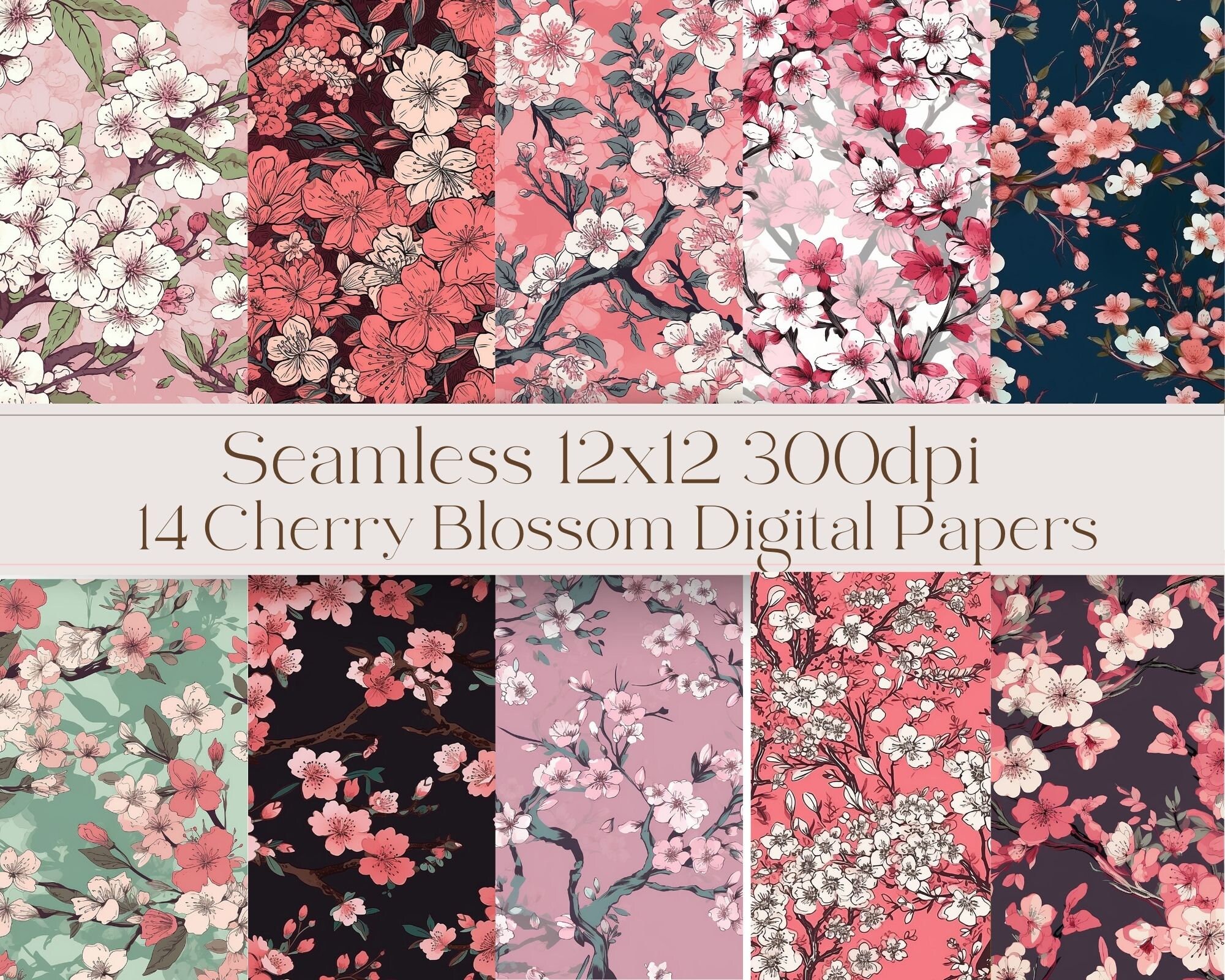 14 SEAMLESS Cherry Blossom Digital Patterns 12x12 300dpi - Etsy