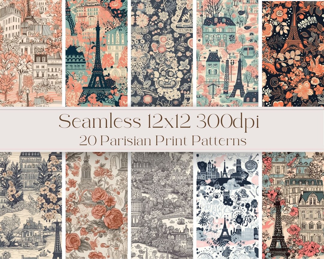 20 SEAMLESS Parisian Print Digital Paper - 12x12 300 Dpi - Instant ...