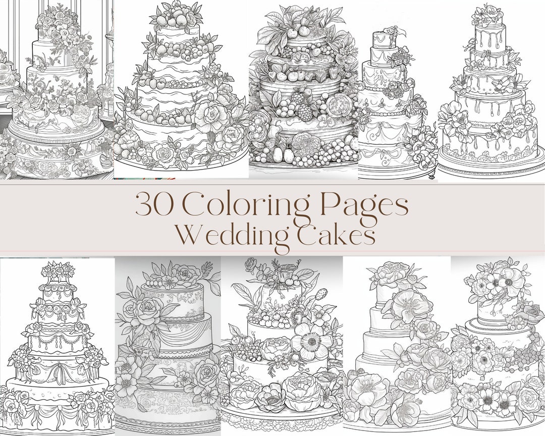 30 Coloring Pages - Wedding Cakes - Instant Download - Etsy