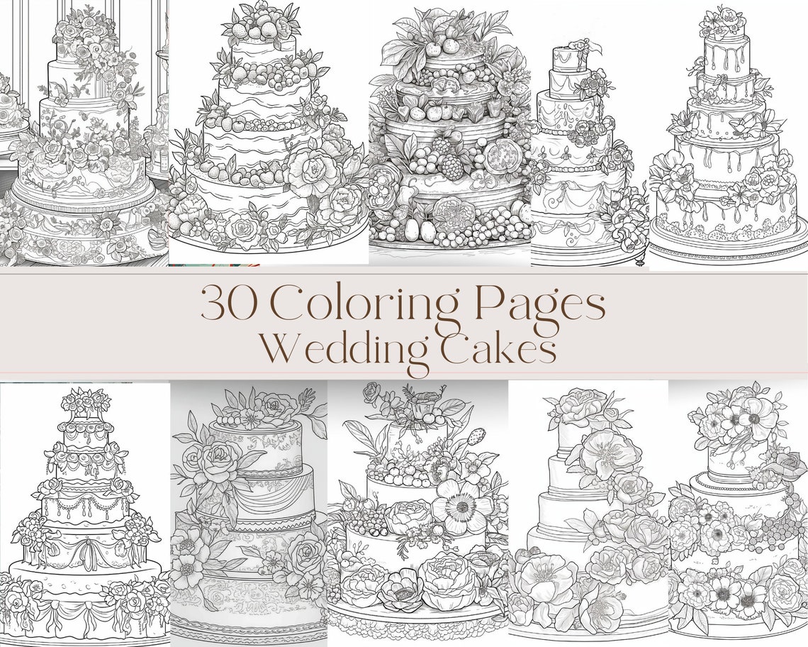30 Coloring Pages - Wedding Cakes - Instant Download - Etsy