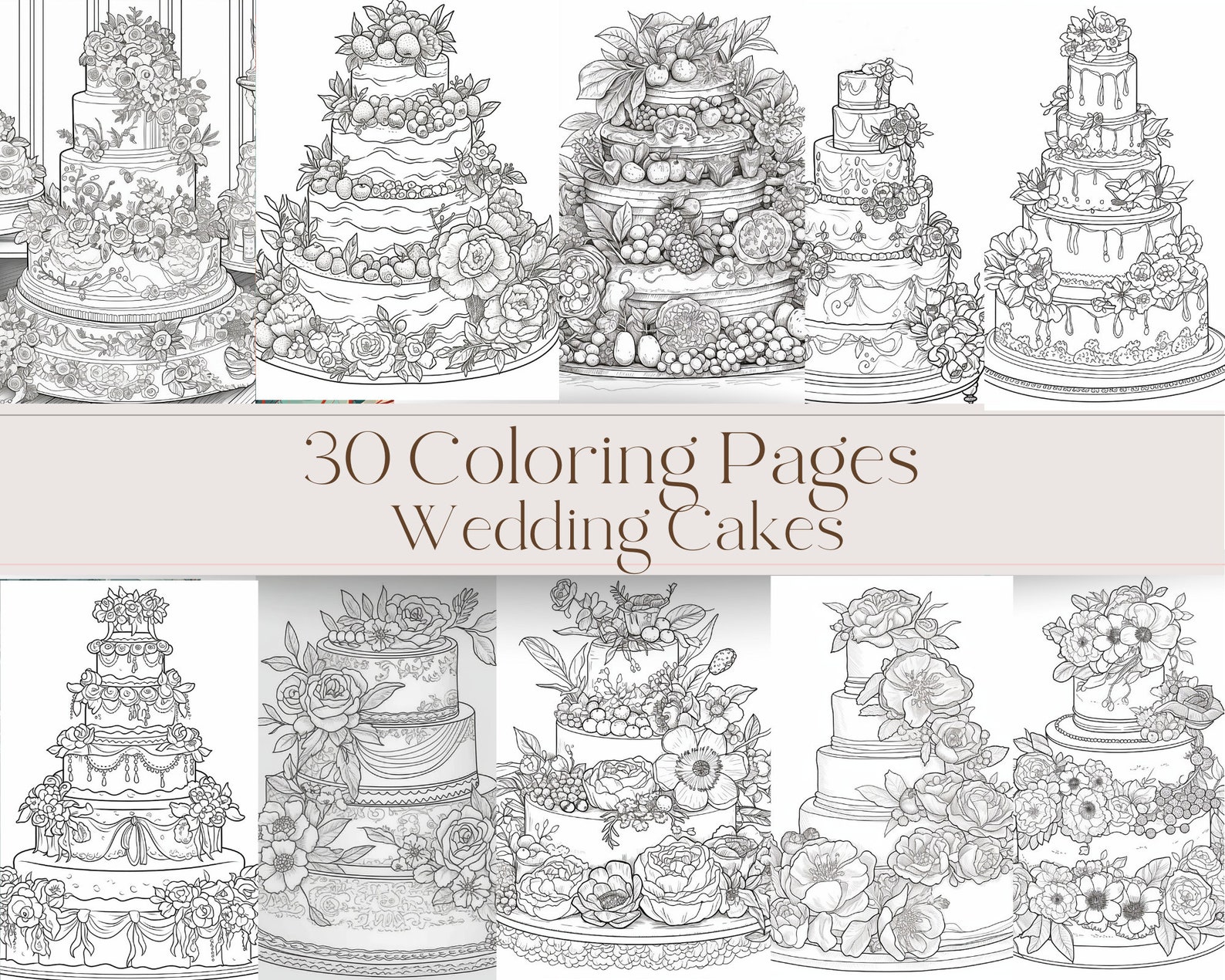 30 Coloring Pages - Wedding Cakes - Instant Download - Etsy