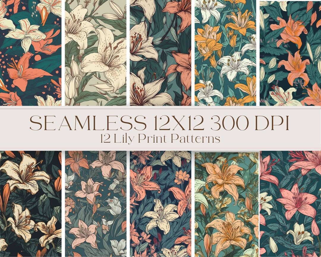 12 SEAMLESS Lily Patterns - Digital Paper - Instant Download - Etsy