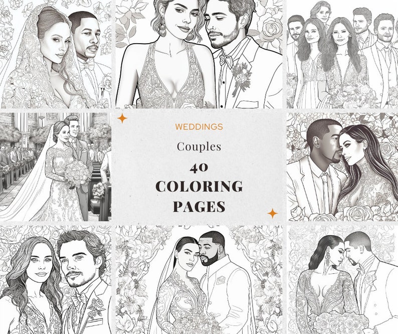 40 Coloring Pages - Wedding Couples - Etsy