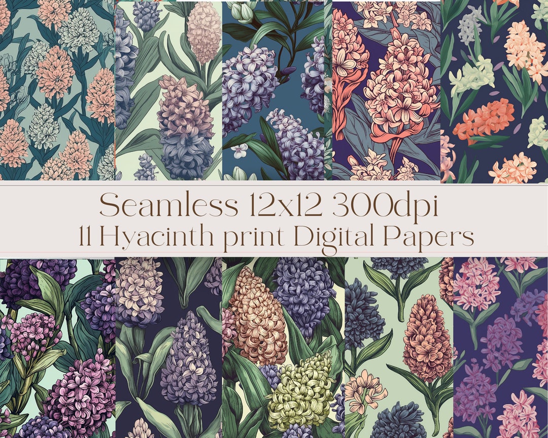 11 SEAMLESS Hyacinth Print Digital Papers - 12x12 300dpi - Instant ...