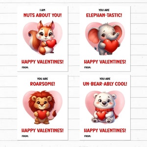 Printable Animal Valentine Cards for Kids Set of 24 Use for School ...