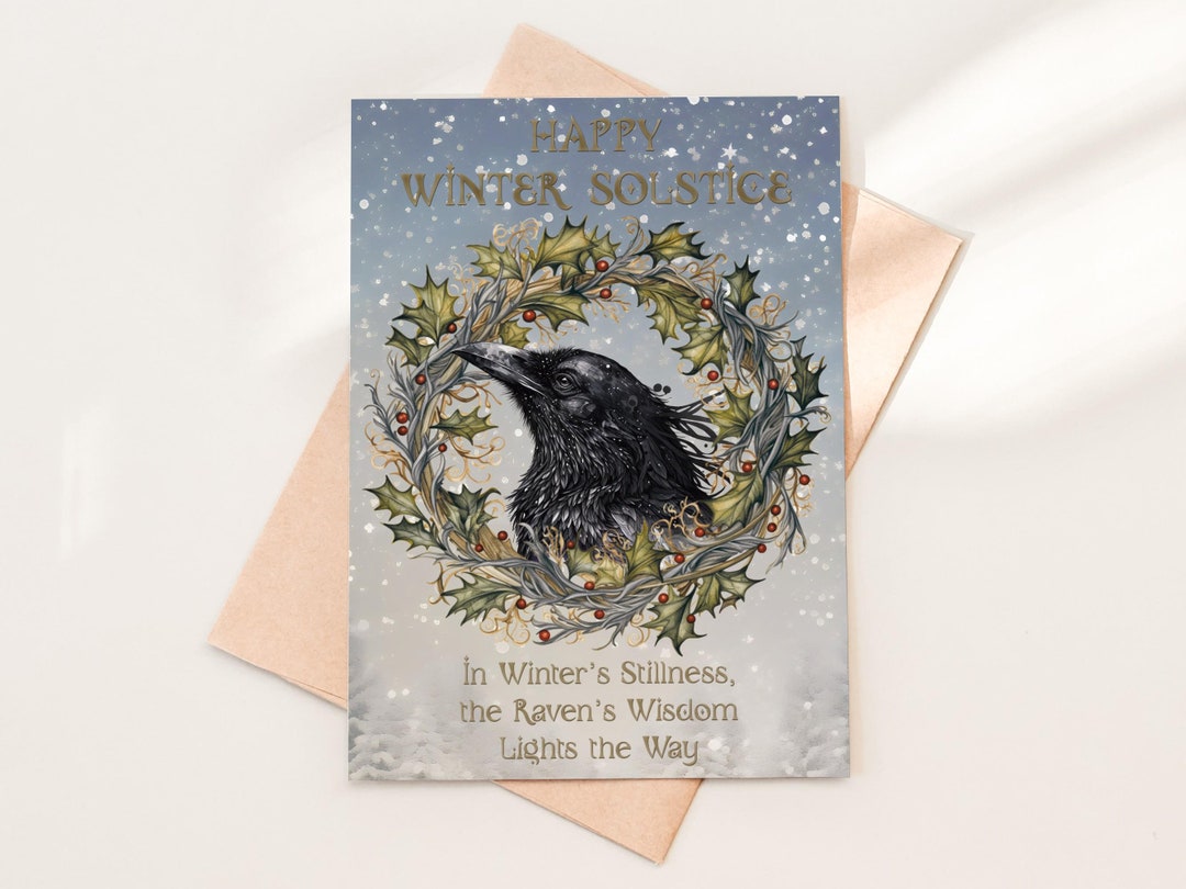 Winter Solstice Card | Yule Printable Card | Raven and Wreath | Pagan ...