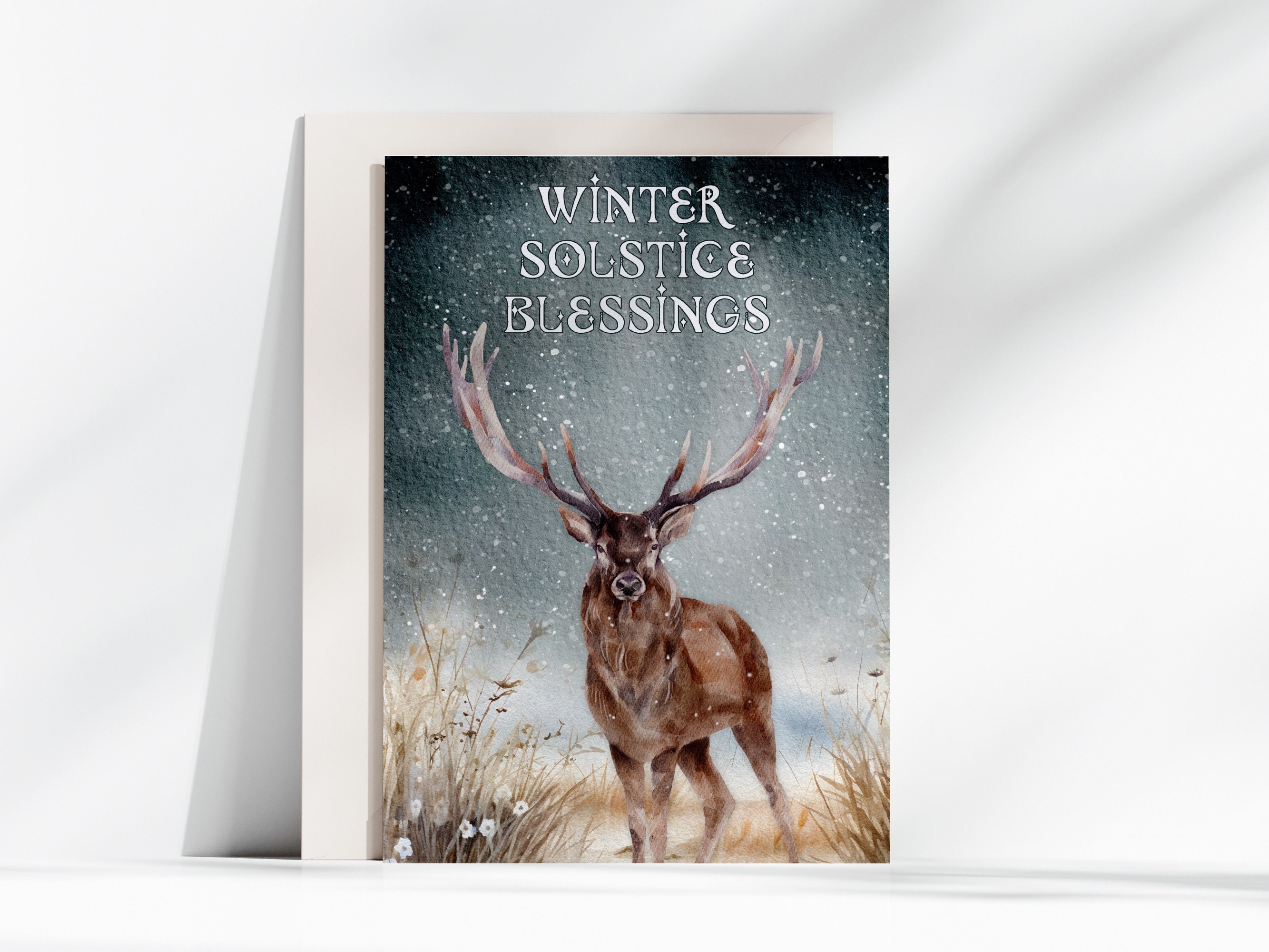 Winter Solstice Greetings - Printable Yuletide Card With a Watercolor ...