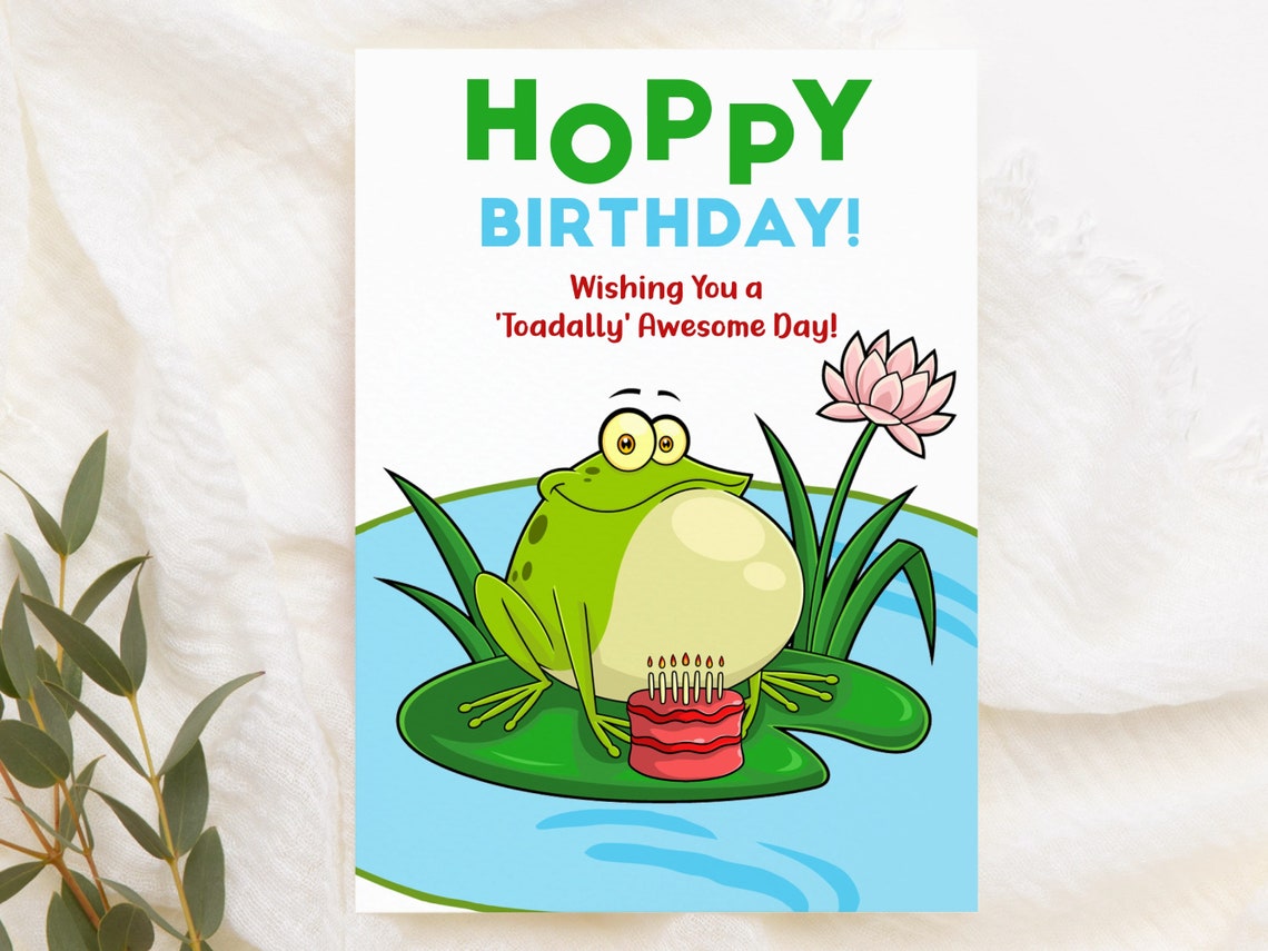 Frog Birthday Card Instant Download of a Printable Birthday Card for ...