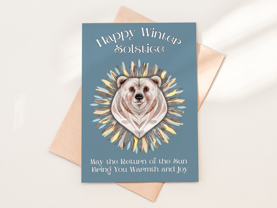 Winter Solstice Greetings - Printable Yuletide Card With a Bear and ...