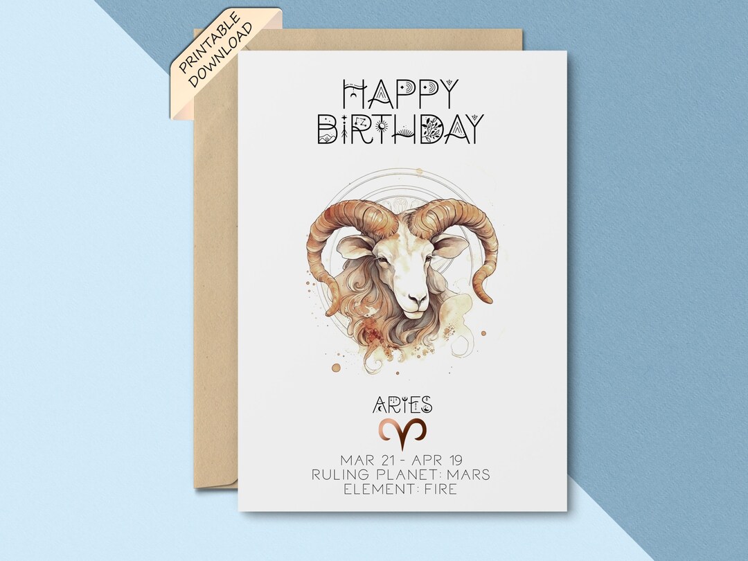 Aries Birthday Card Printable Astrology Sign Birthday Card - Etsy