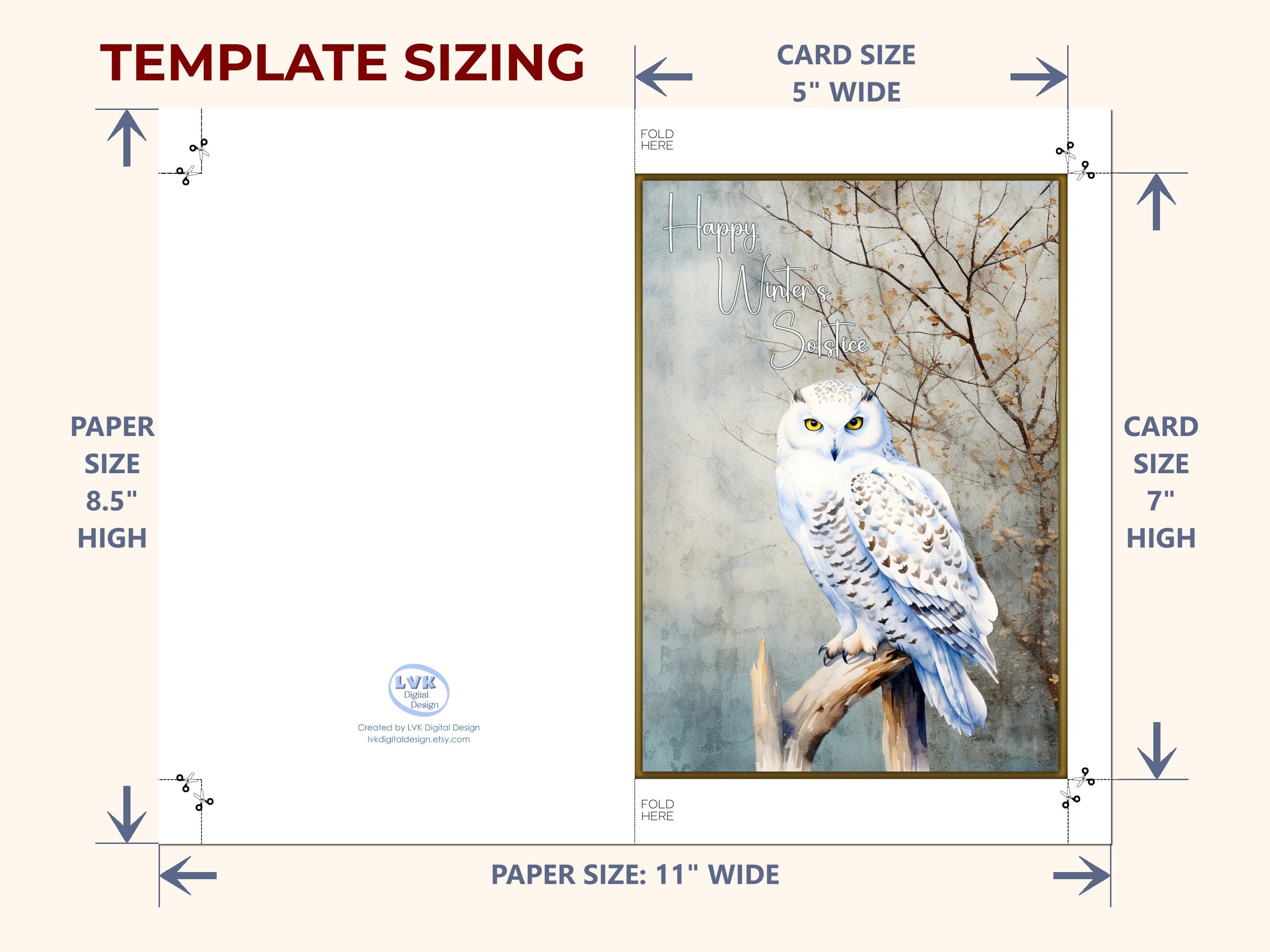 Winter Solstice Greetings - Printable Yuletide Card With a Snowy Owl in ...