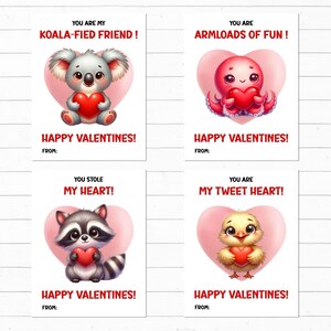 Printable Animal Valentine Cards for Kids Set of 24 Use for School ...