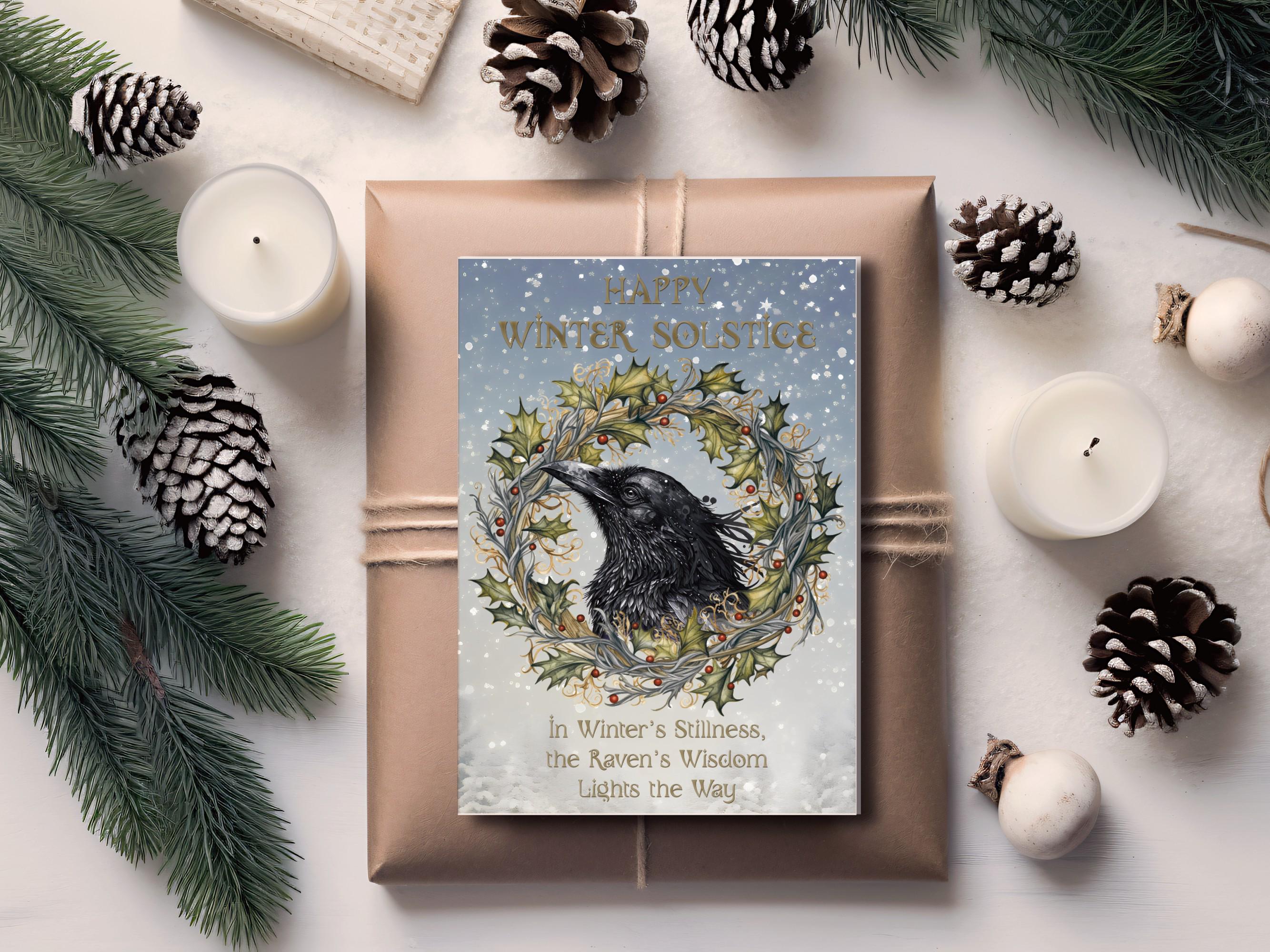 Winter Solstice Card | Yule Printable Card | Raven and Wreath | Pagan ...