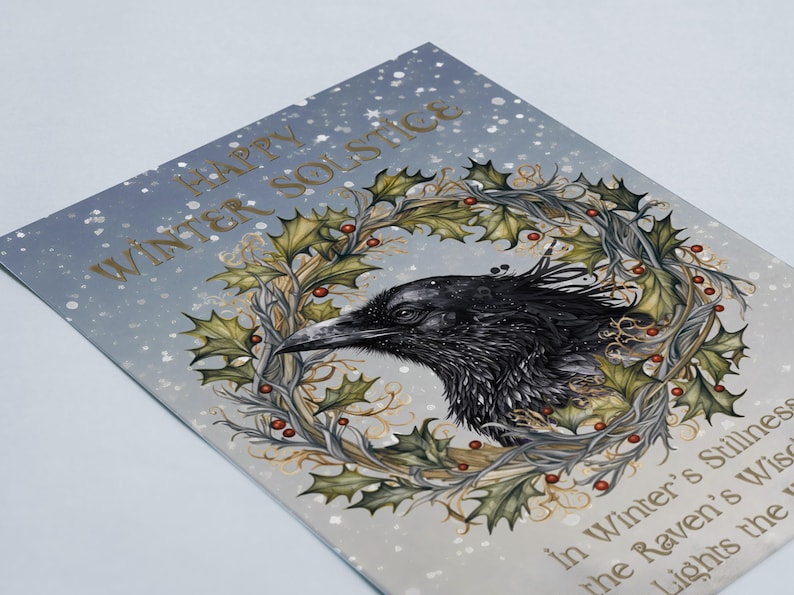 Winter Solstice Card | Yule Printable Card | Raven and Wreath | Pagan ...