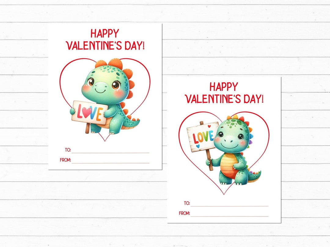 Printable Dinosaur Valentine Cards for Kids Set of 16 Use for School ...