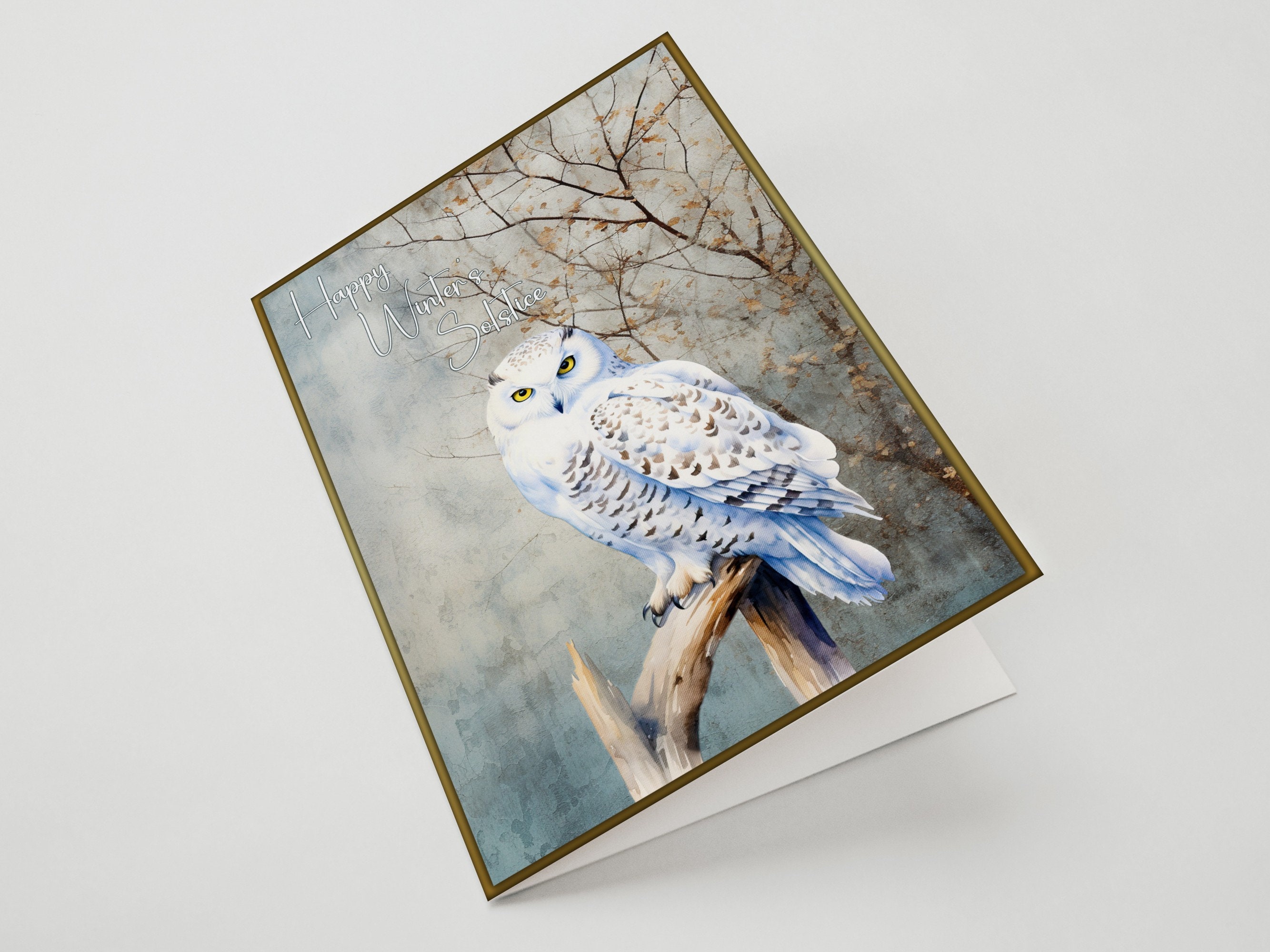 Winter Solstice Greetings - Printable Yuletide Card With a Snowy Owl in ...