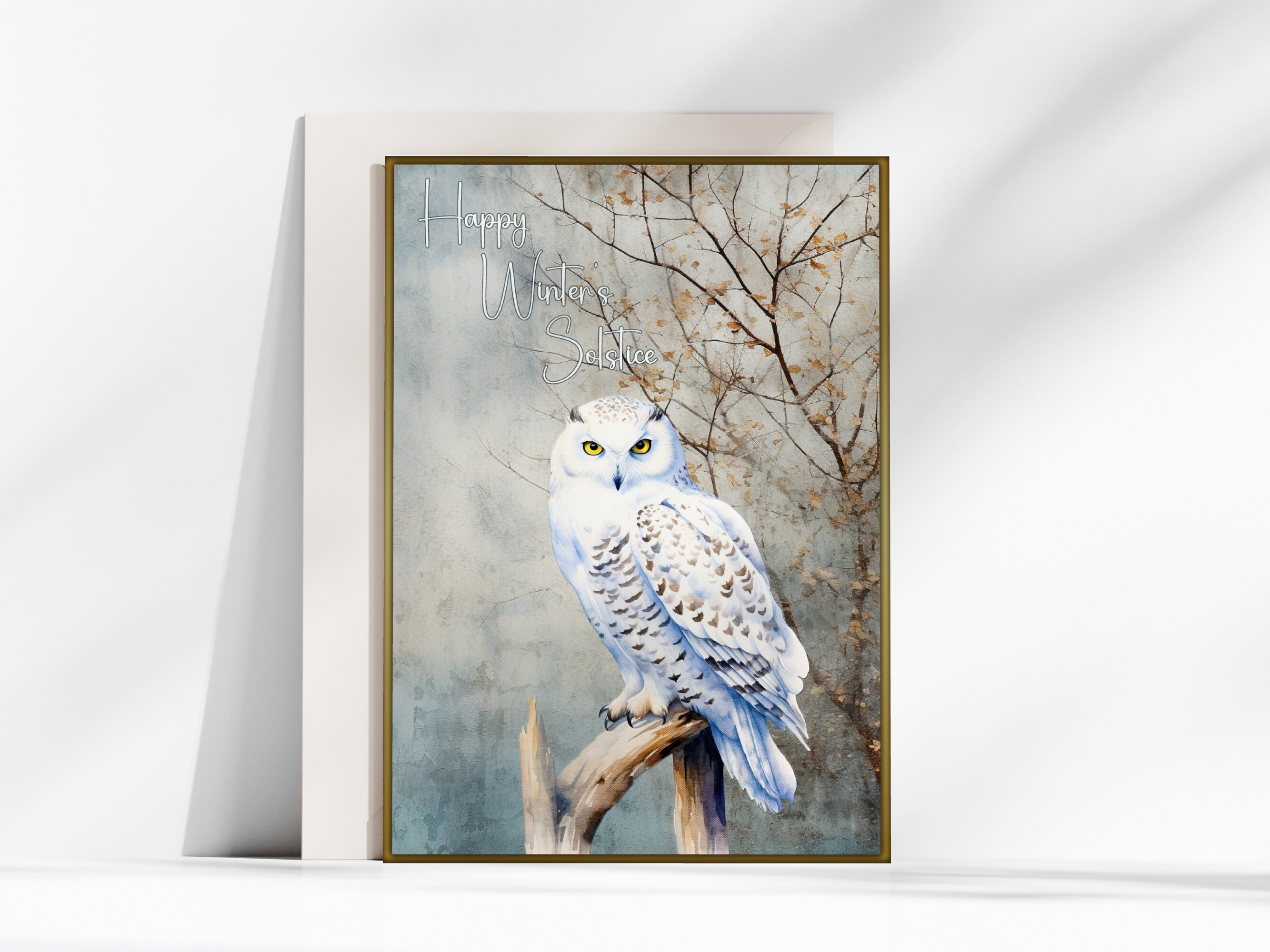 Winter Solstice Greetings - Printable Yuletide Card With a Snowy Owl in ...