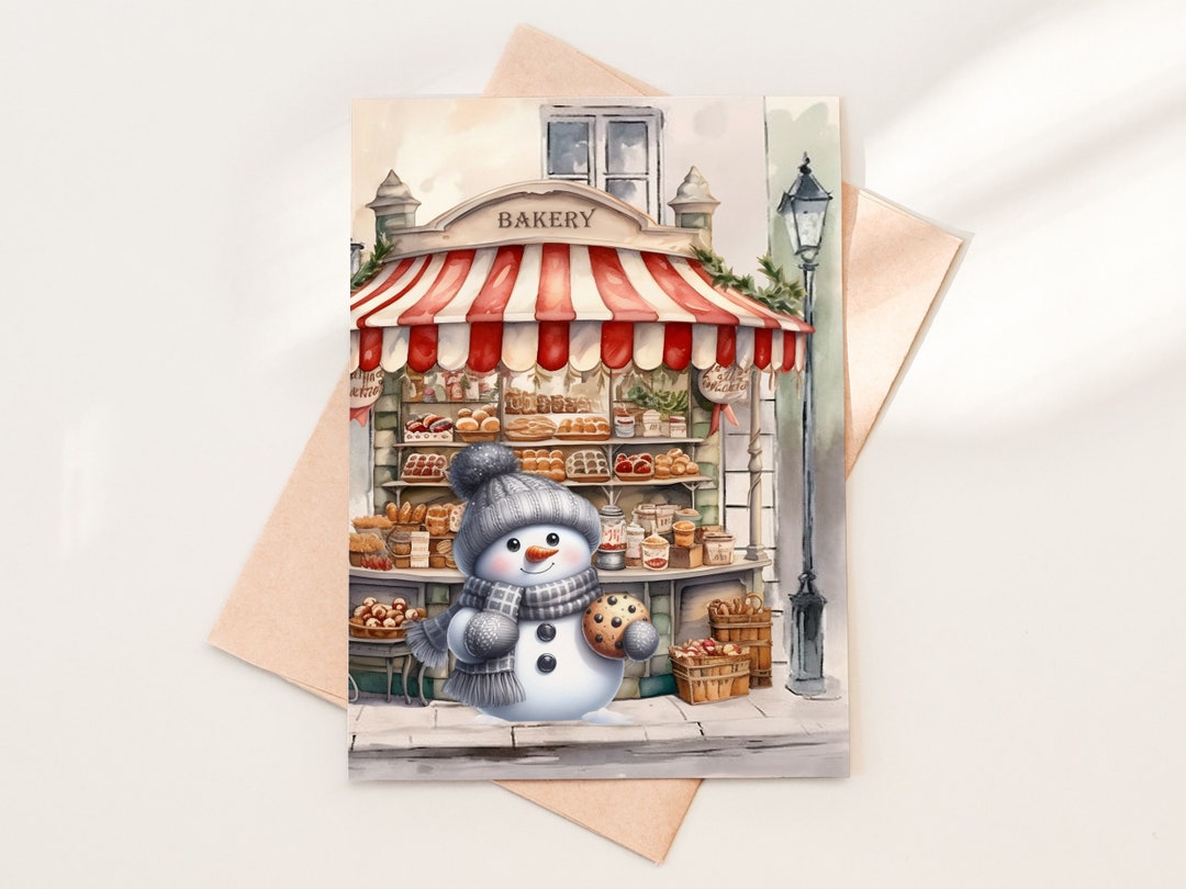 Snowman Victorian Bakery: Printable Note Card Festive Winter Theme ...