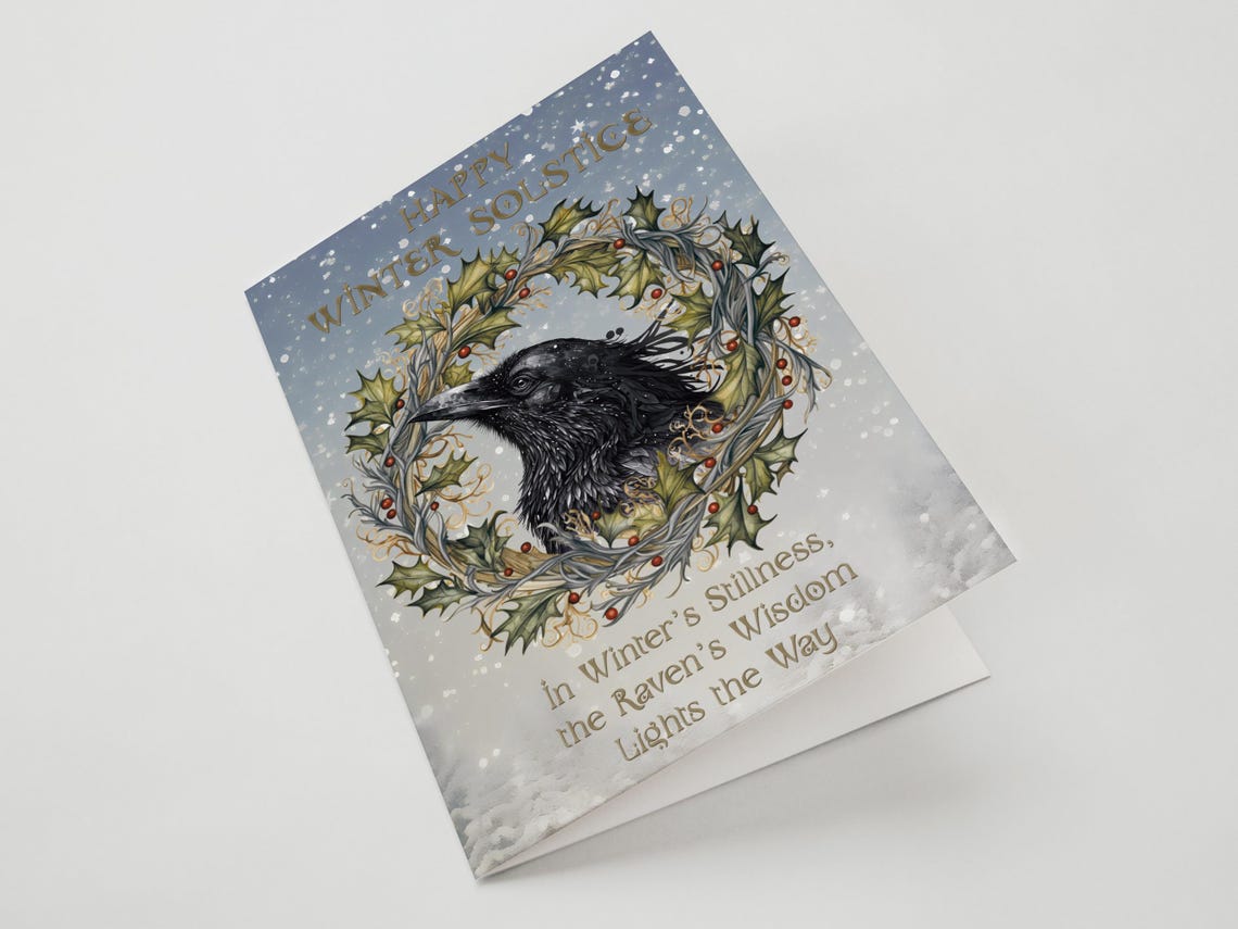 Winter Solstice Card | Yule Printable Card | Raven and Wreath | Pagan ...