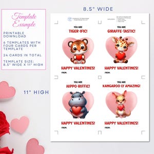 Printable Animal Valentine Cards for Kids Set of 24 Use for School ...