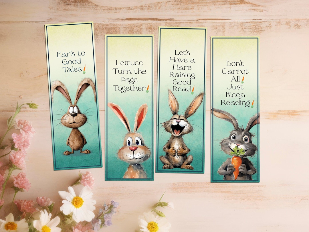 Bunny Printable Bookmark Set of 4 - Gift for Readers or Rabbit Lovers ...