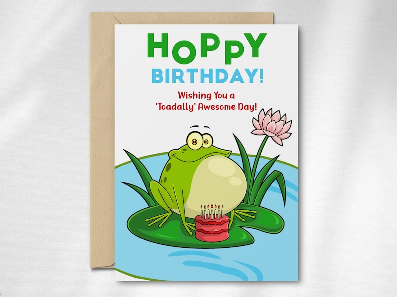 Frog Birthday Card Instant Download of a Printable Birthday Card for ...