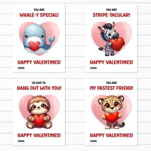 Printable Animal Valentine Cards for Kids Set of 24 Use for School ...