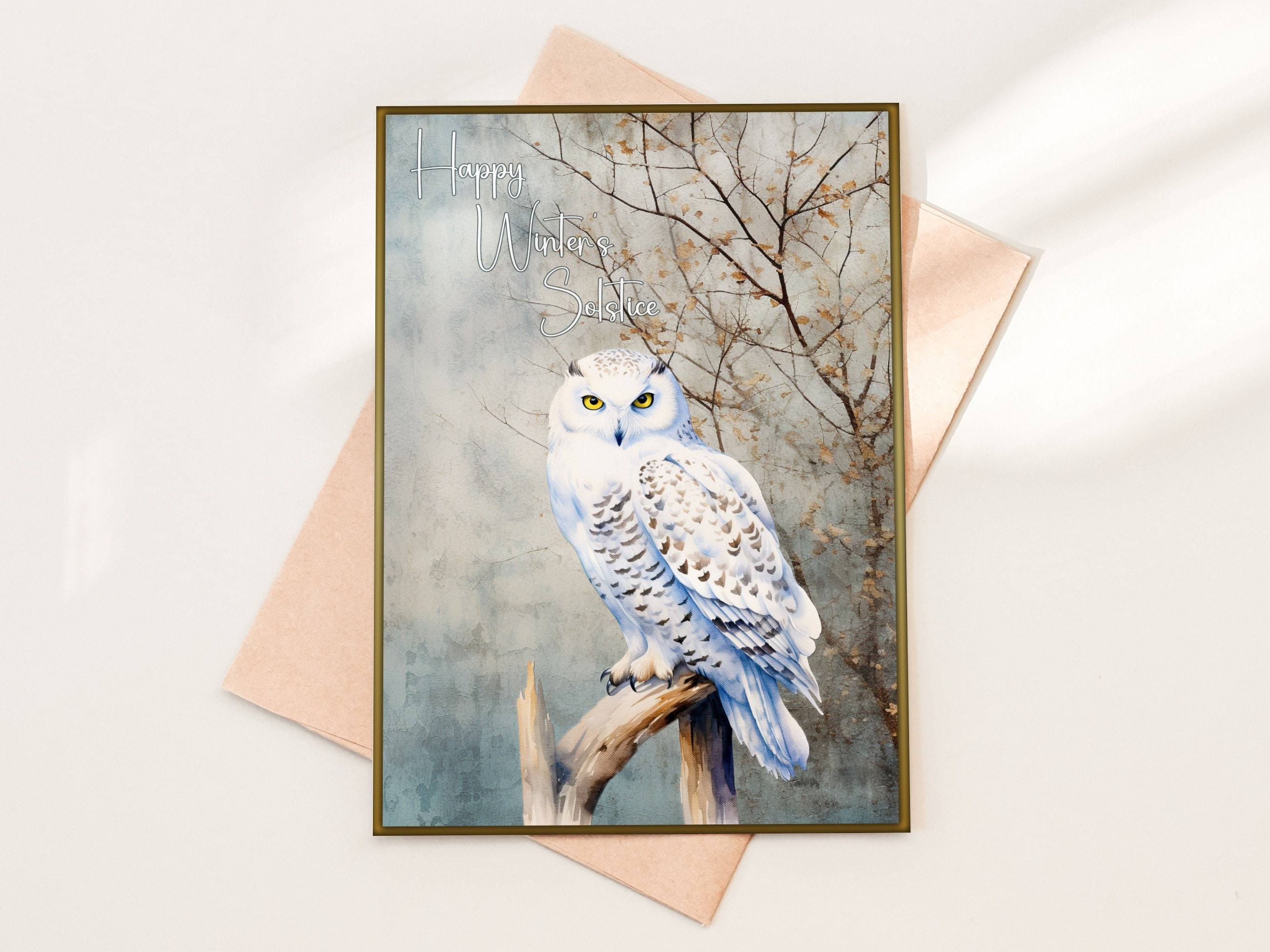 Winter Solstice Greetings - Printable Yuletide Card With a Snowy Owl in ...