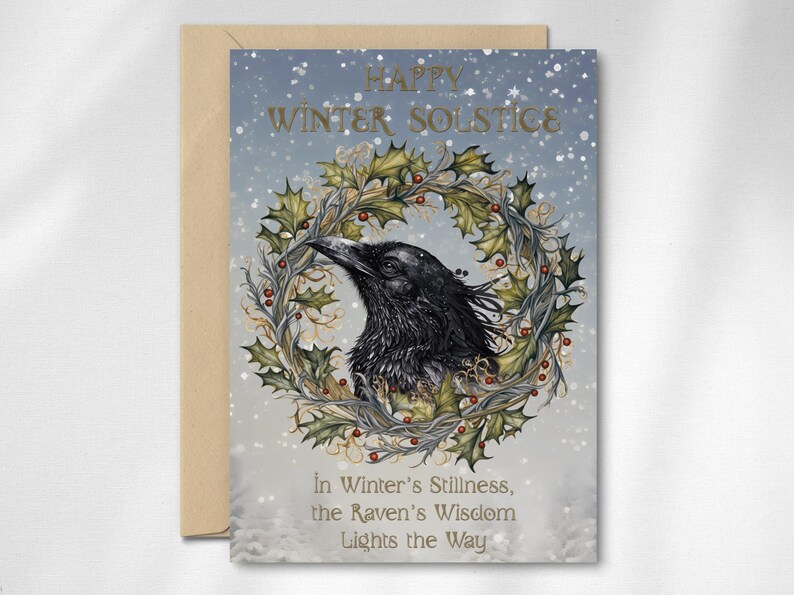 Winter Solstice Card | Yule Printable Card | Raven and Wreath | Pagan ...